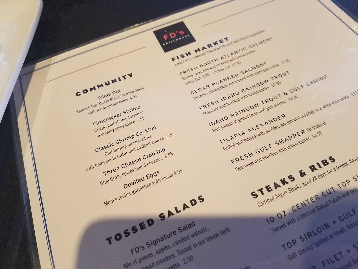 Menu at FD's Grillhouse steakhouse, Tyler, S Broadway Ave #494