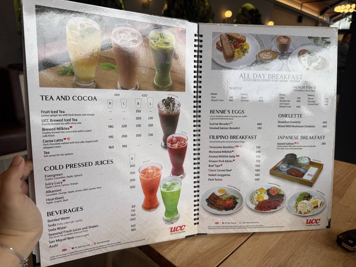 Carta de UCC Cafe Terrace Davao, Dávao