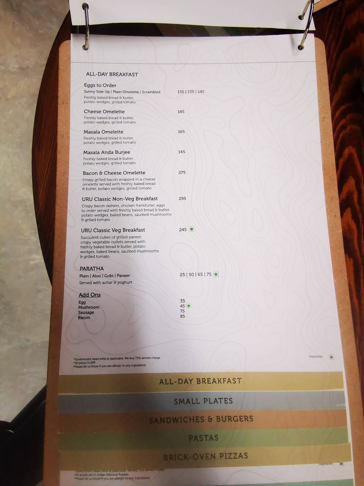Menu at URU Brewpark, Bengaluru