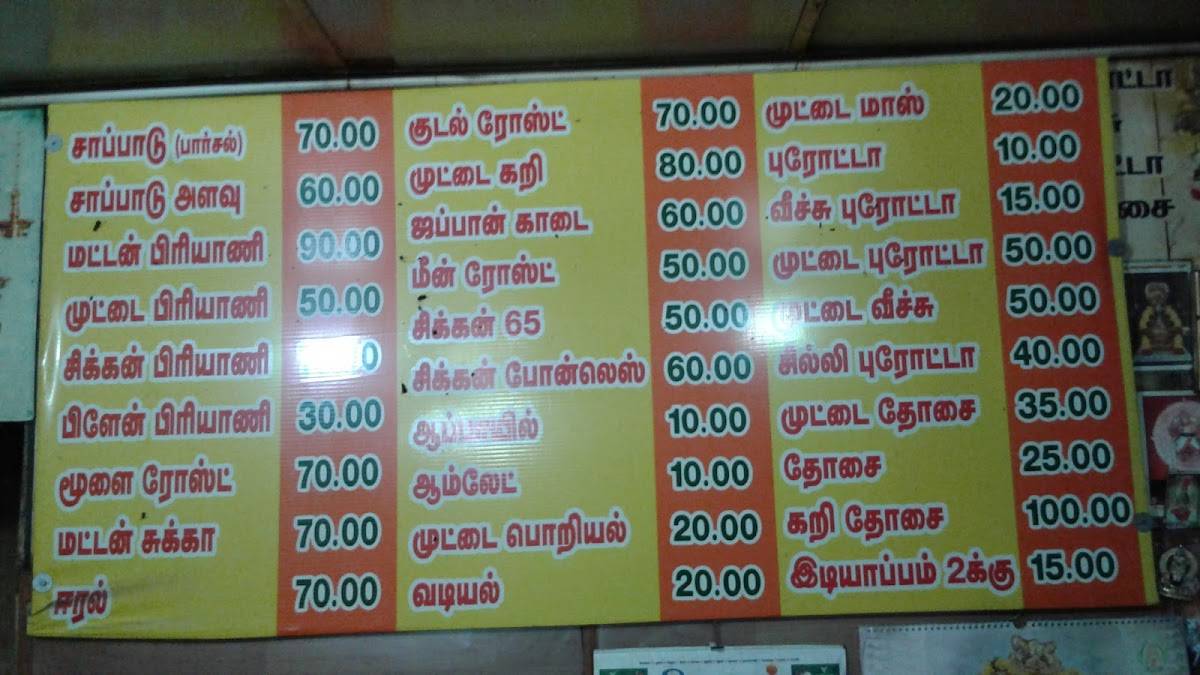 Menu at Udhayam Mess, Madurai, 23