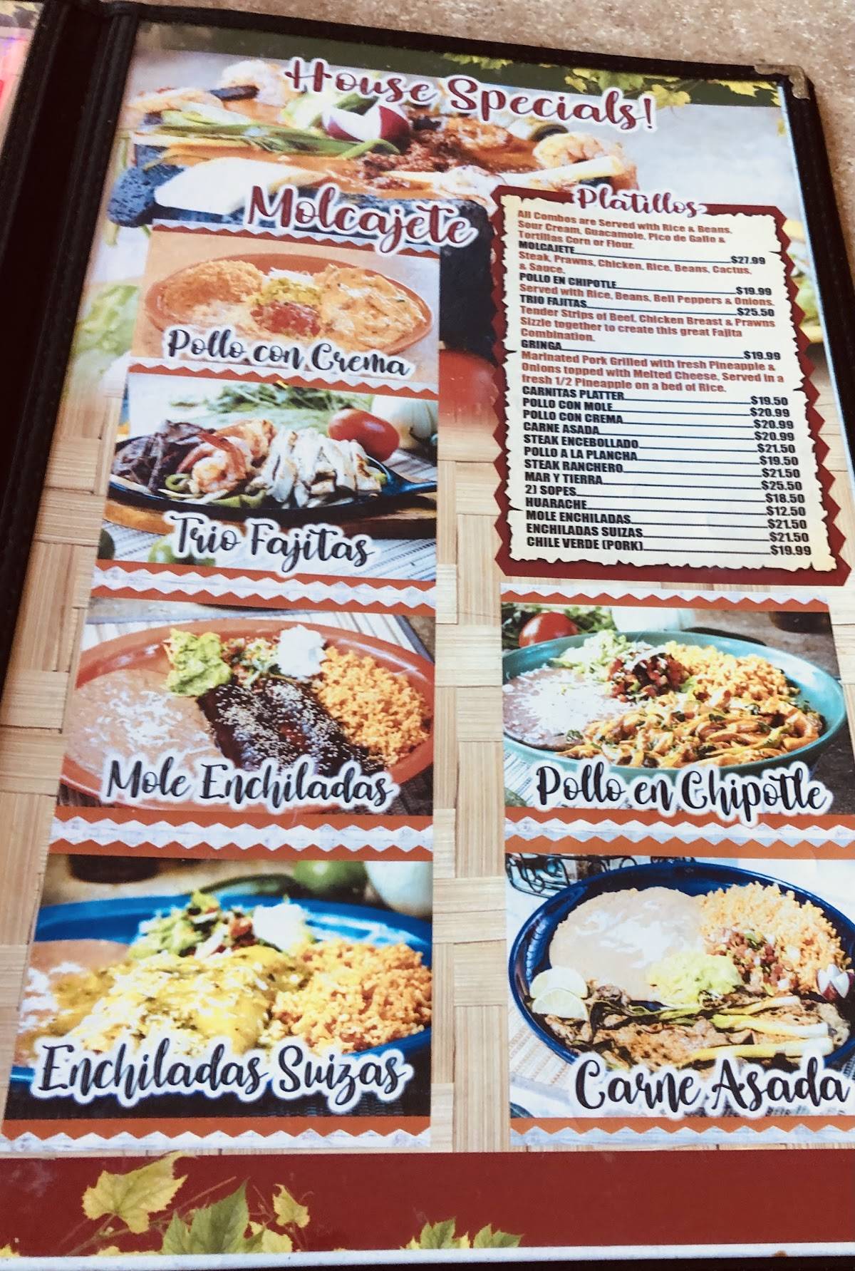 Menu at El Molcajete restaurant, Ukiah