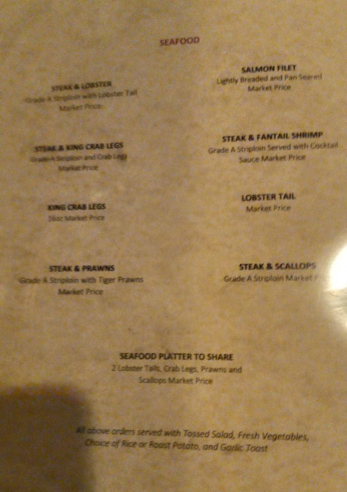 Menu at Ulysses Restaurant, Quesnel