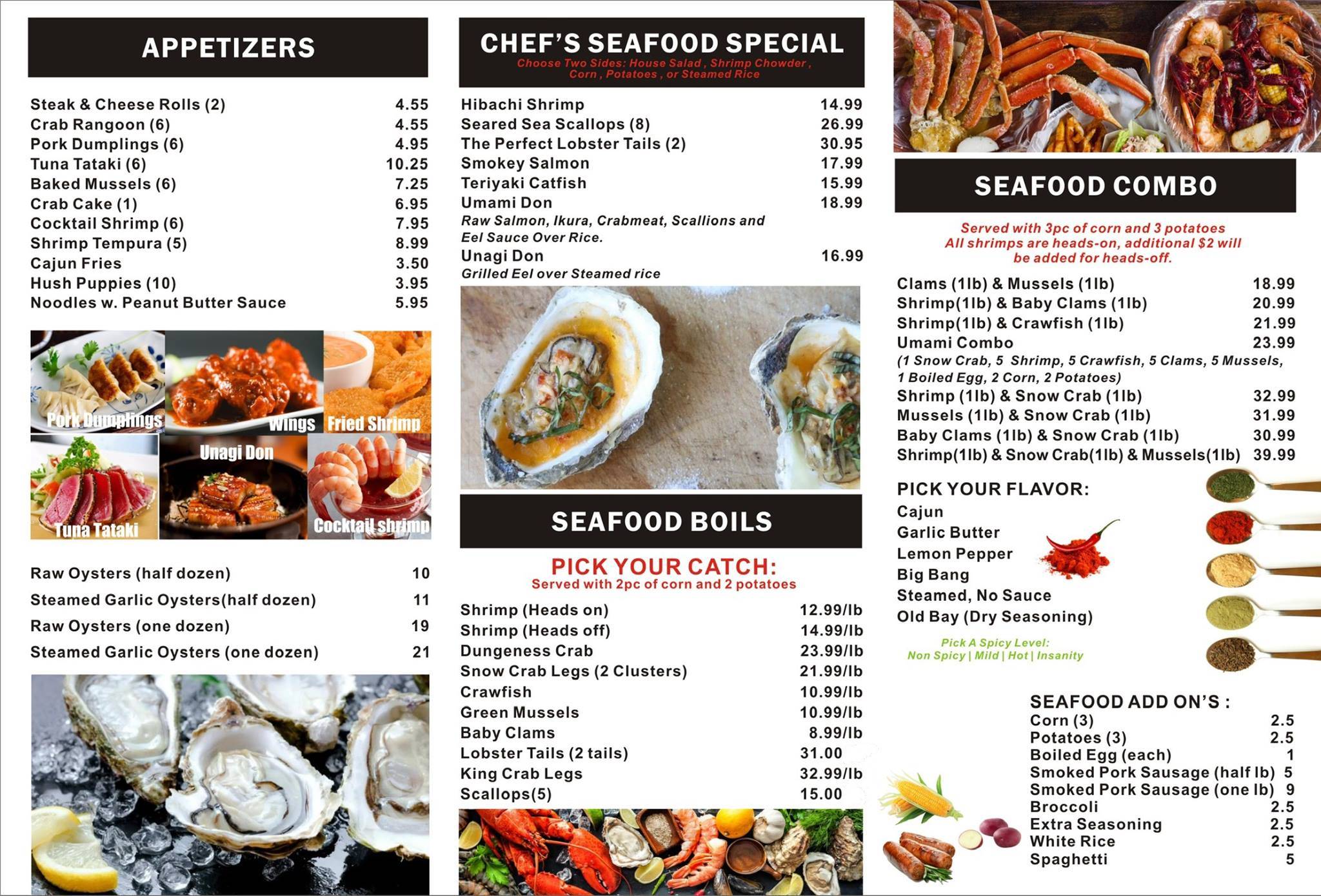 Menu at Umami Seafood restaurant, Goldsboro