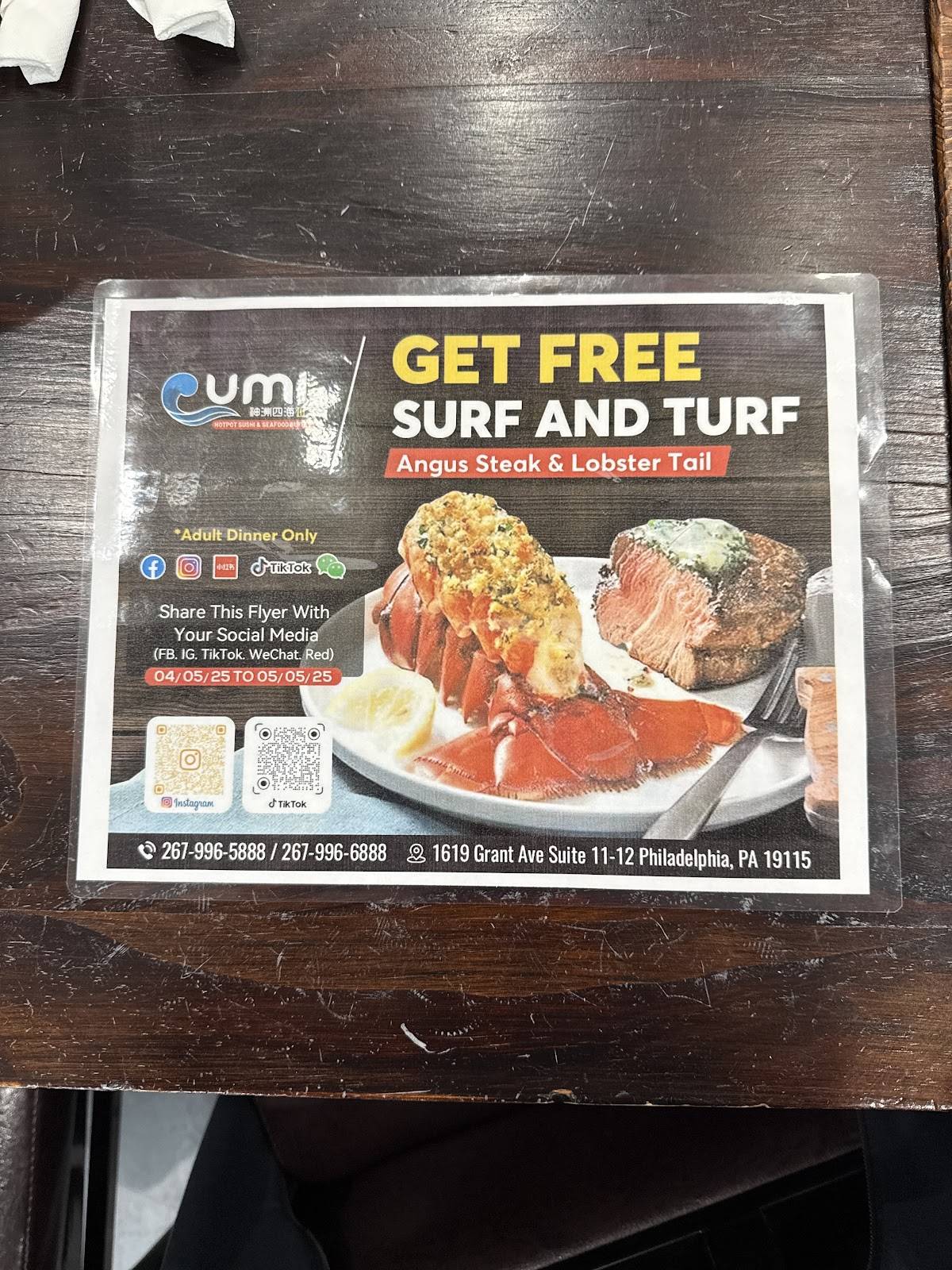 Menu at Umi Hot Pot Sushi & Seafood Buffet restaurant, Philadelphia