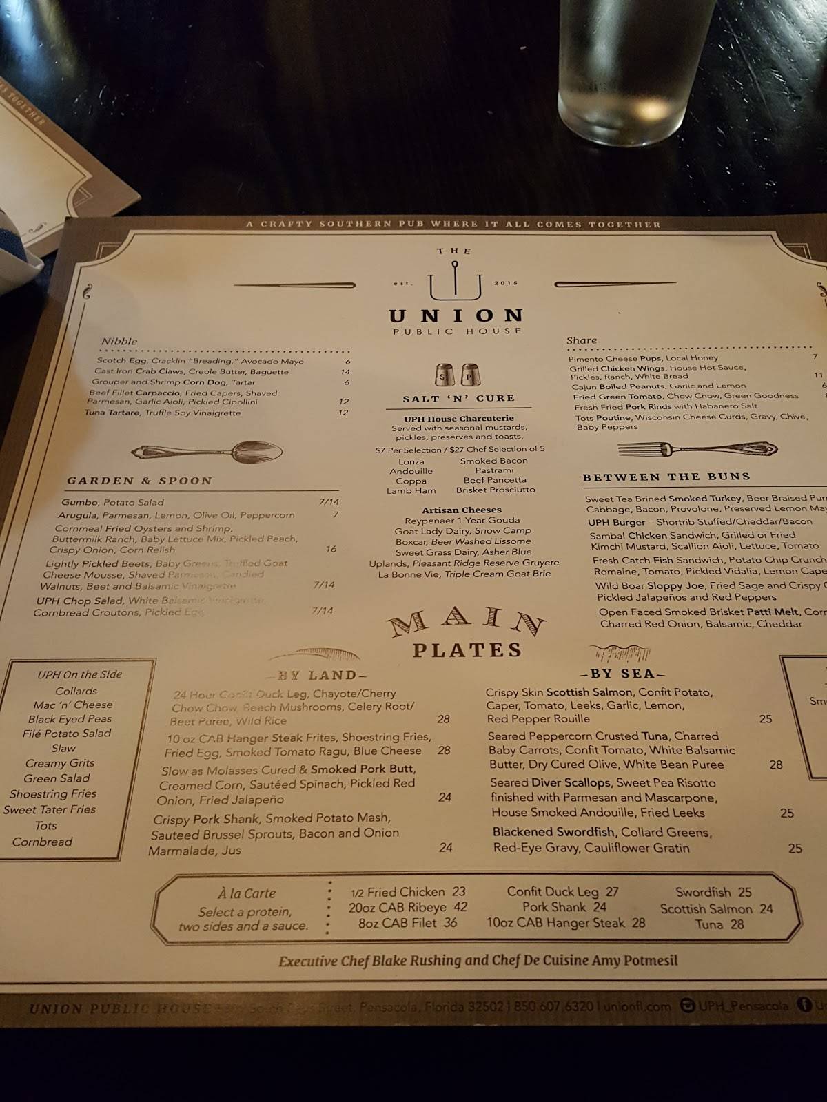 Menu at Union Public House, Pensacola, 36 E Garden St