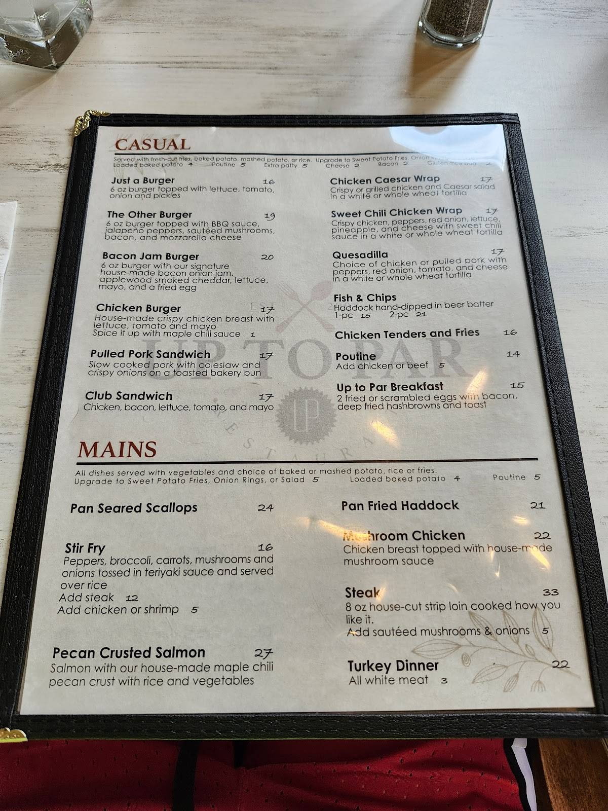 Menu at Up to Par pub & bar, Norton