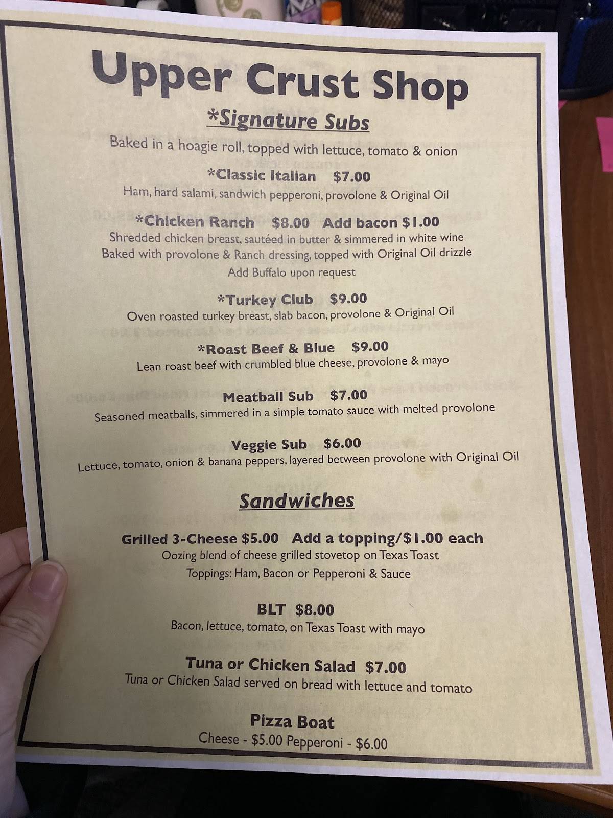 Menu at Upper Crust Shop restaurant, Butler