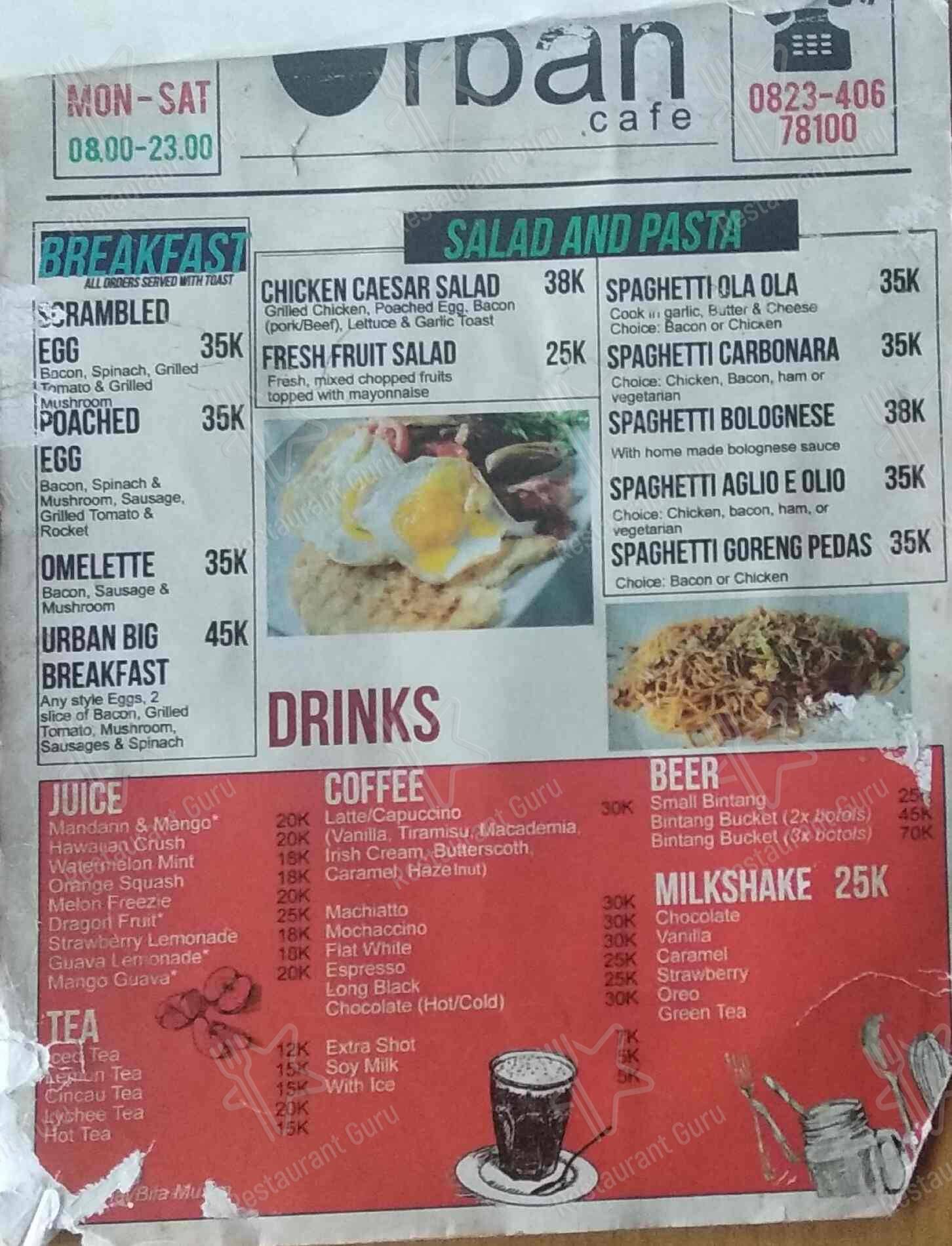 Menu at Urban Cafe, Denpasar, Jl. Raya Puputan No.10