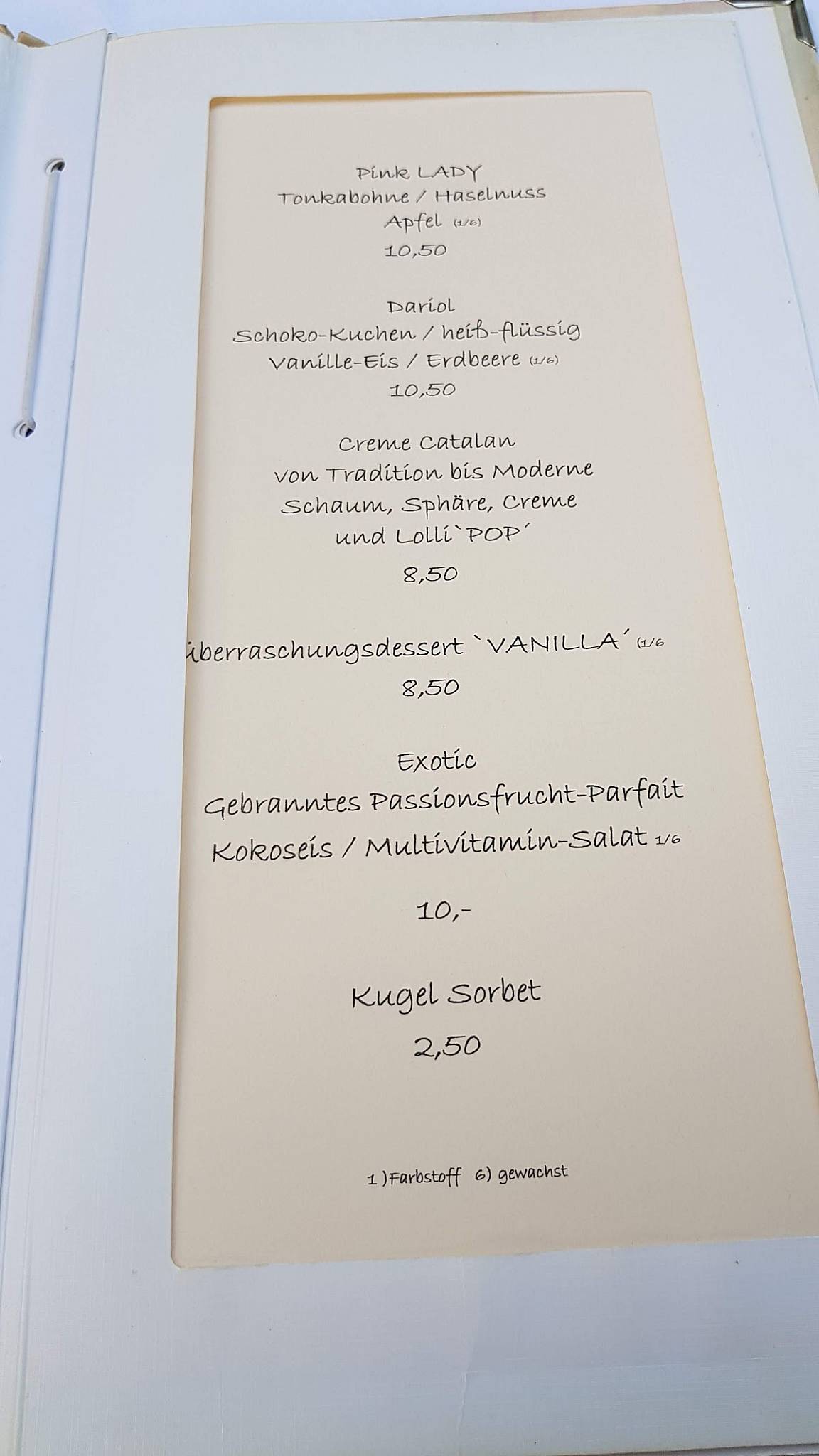 Speisekarte von VANILLA restaurant, Lörrach