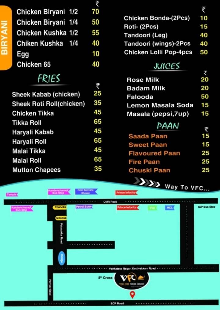 Menu at VFC (Vellore Food Court), Chennai