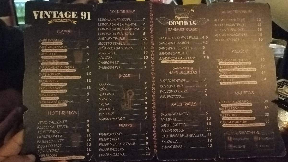 Menu at VINTAGE 91 cafe, Juliaca