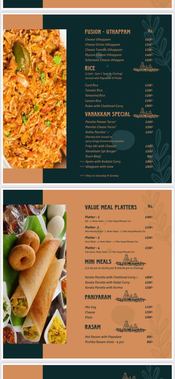 Menu at Vanakkam Cafe Best South Indian Restaurant Surat, Surat