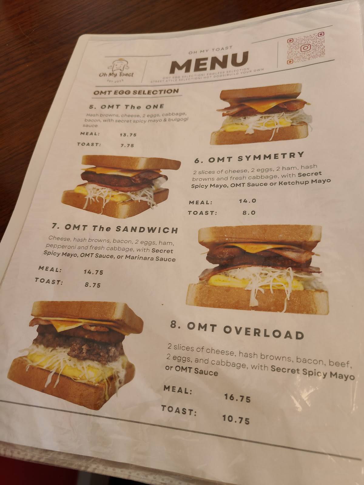 Menu at Oh My Toast and Chicken cafe, Vancouver