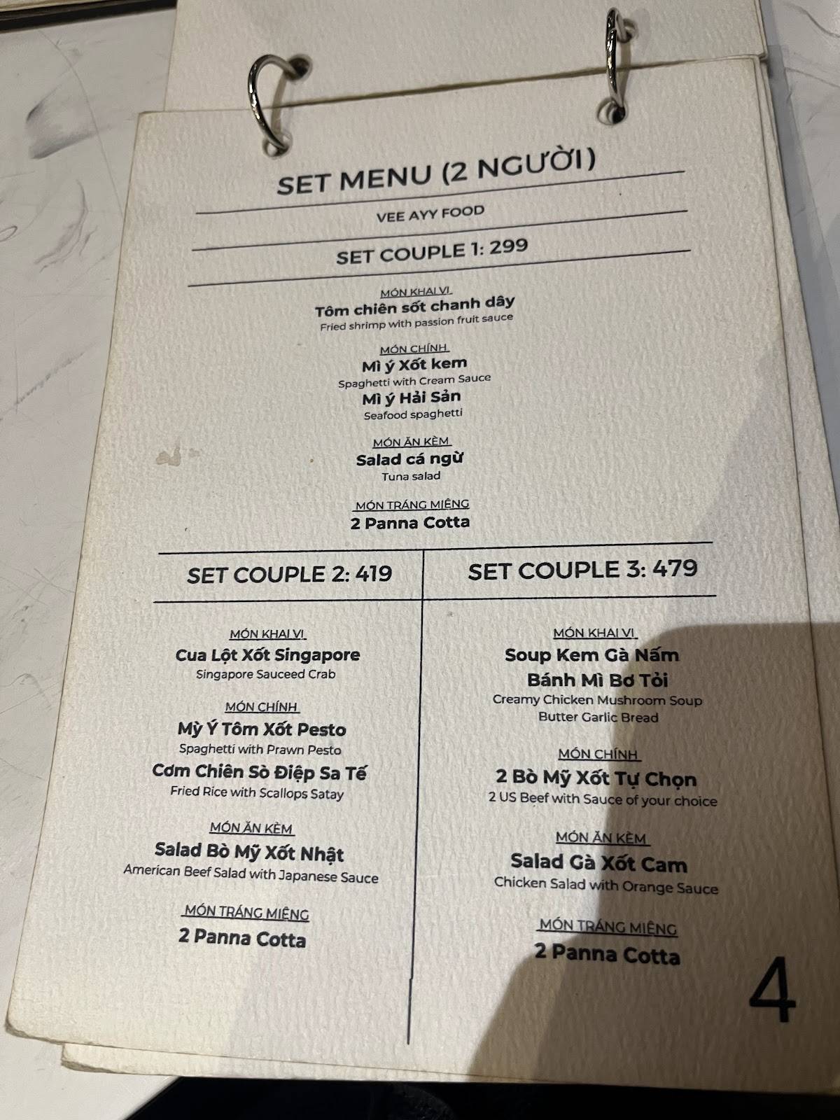 Menu at Vee Ayy Food restaurant, Ho Chi Minh City, 345/84 Đ. Trần Hưng Đạo