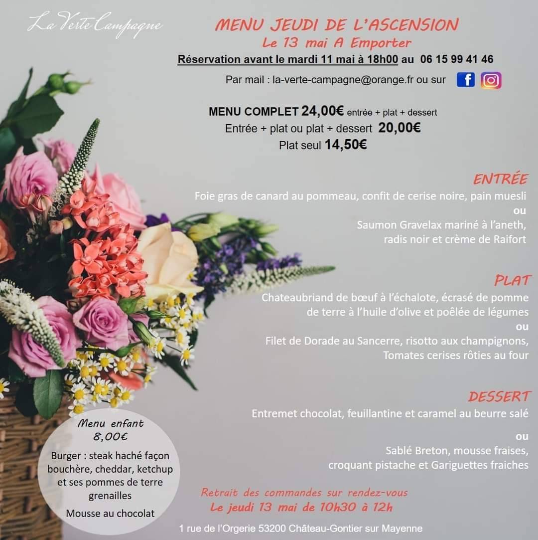 Menu at Verte Campagne restaurant, Château-Gontier