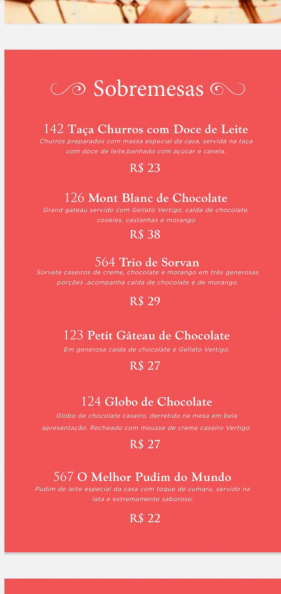Menu em Vertigo Restaurante, Teresina