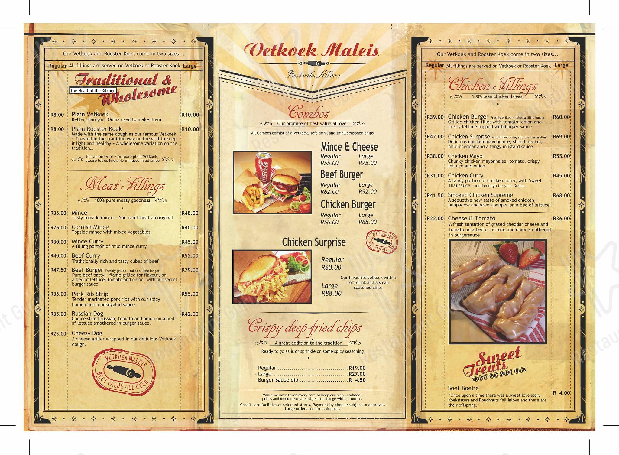 Menu at Vetkoek Maleis Centurion restaurant, Centurion, 9 Jakaranda St