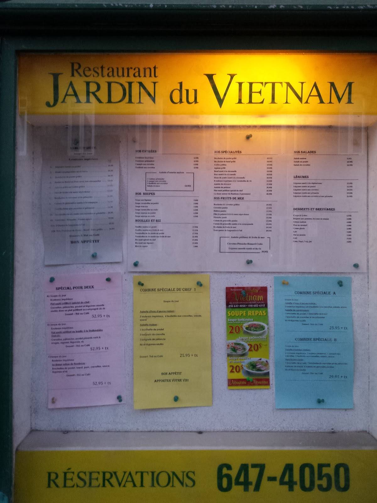 Menu au Restaurant Jardin du Vietnam, Québec, 260 Rue Saint-Vallier O