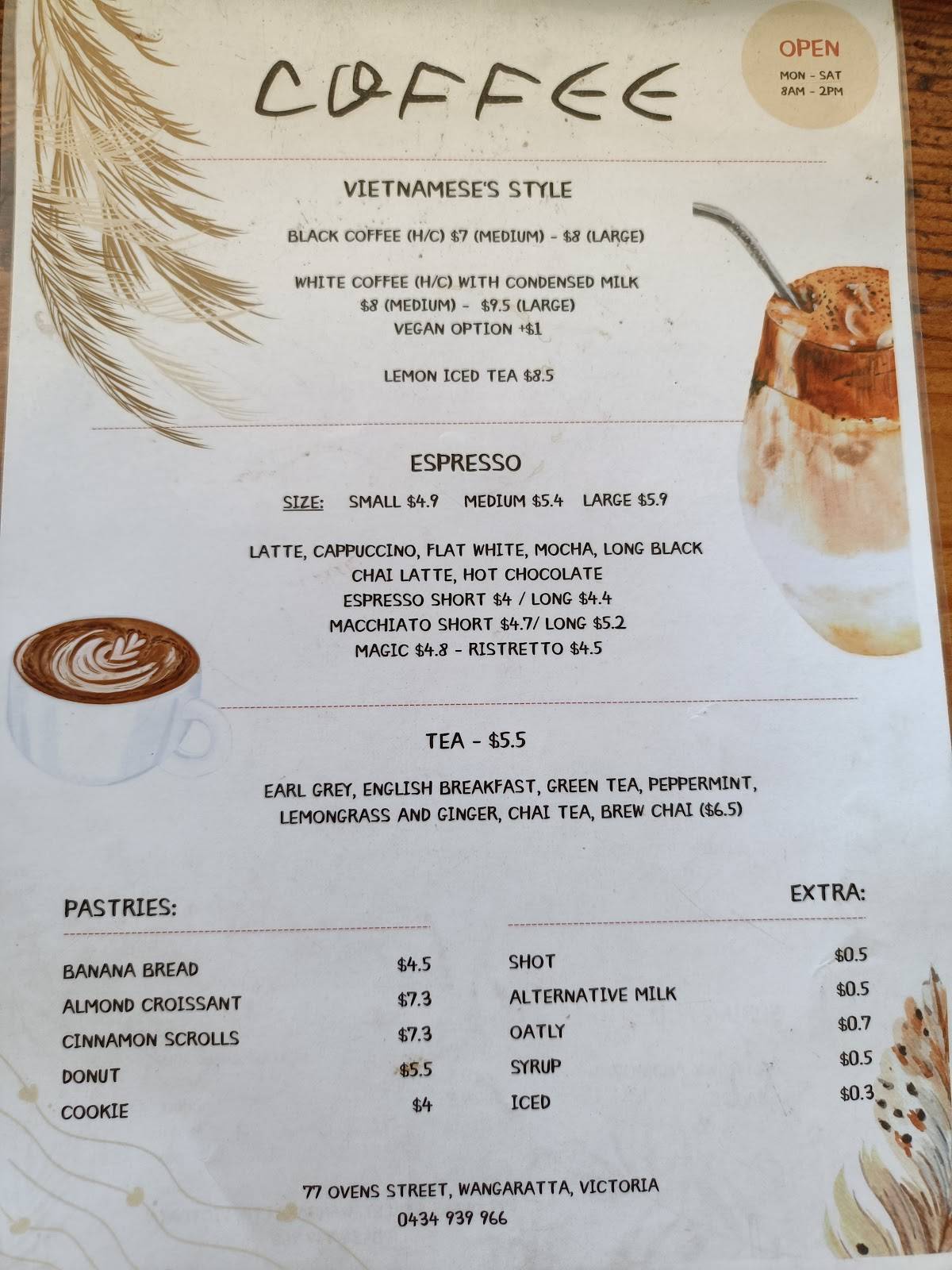 Menu at Vietnamese Mint Café restaurant, Wangaratta