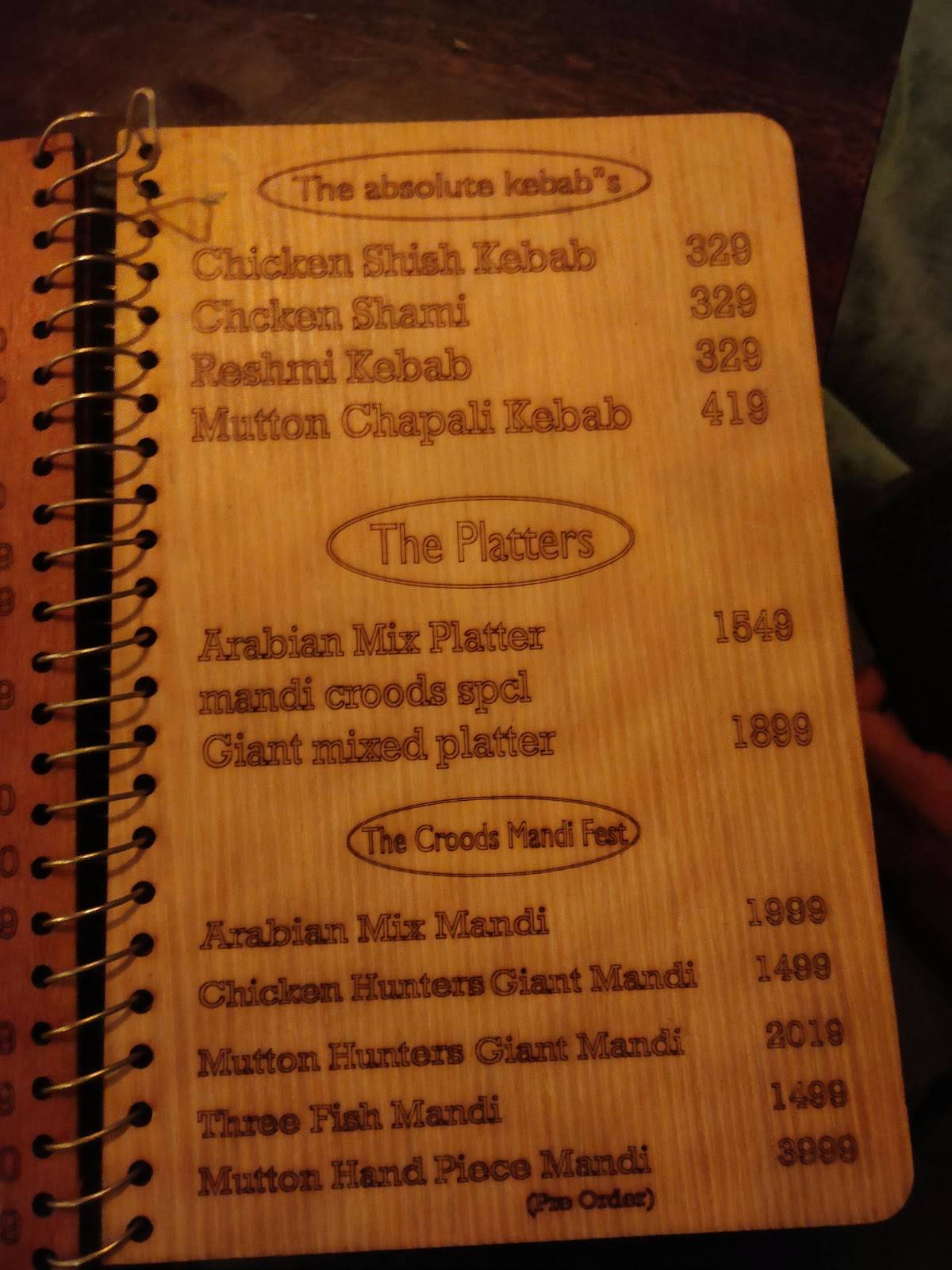 Menu at Mandi croods Vijayawada, Vijayawada