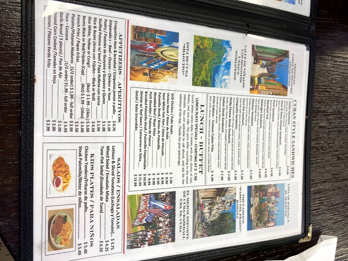 Menu at Villa Pinar Cuban Cafeteria, Summerfield