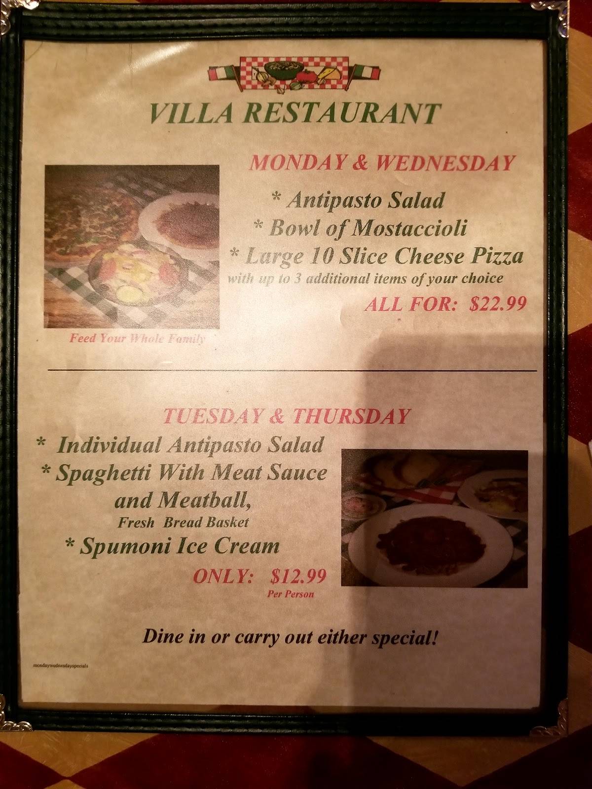 Menu at Villa Restaurant and Pizzeria, Eastpointe