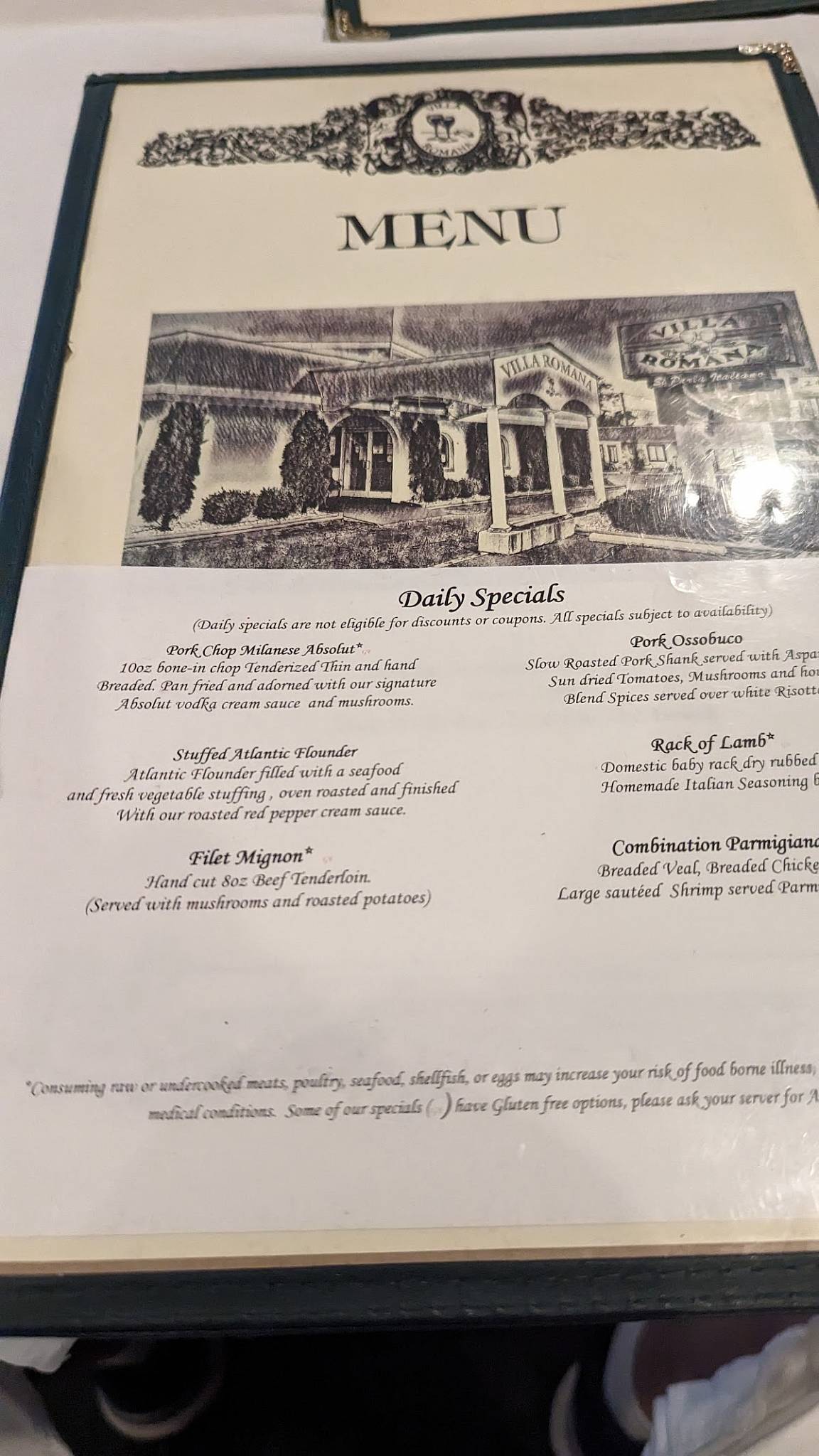 Menu at Villa Romana Italian Restaurant, Myrtle Beach, 707 S Kings