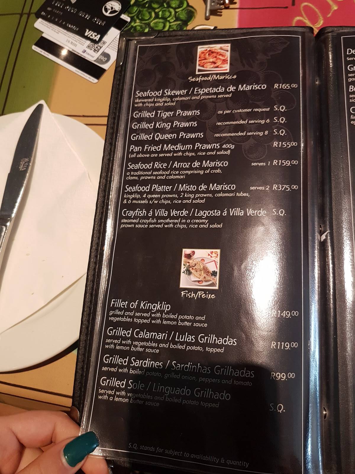 Menu at Villa Verde restaurant, Vanderbijlpark