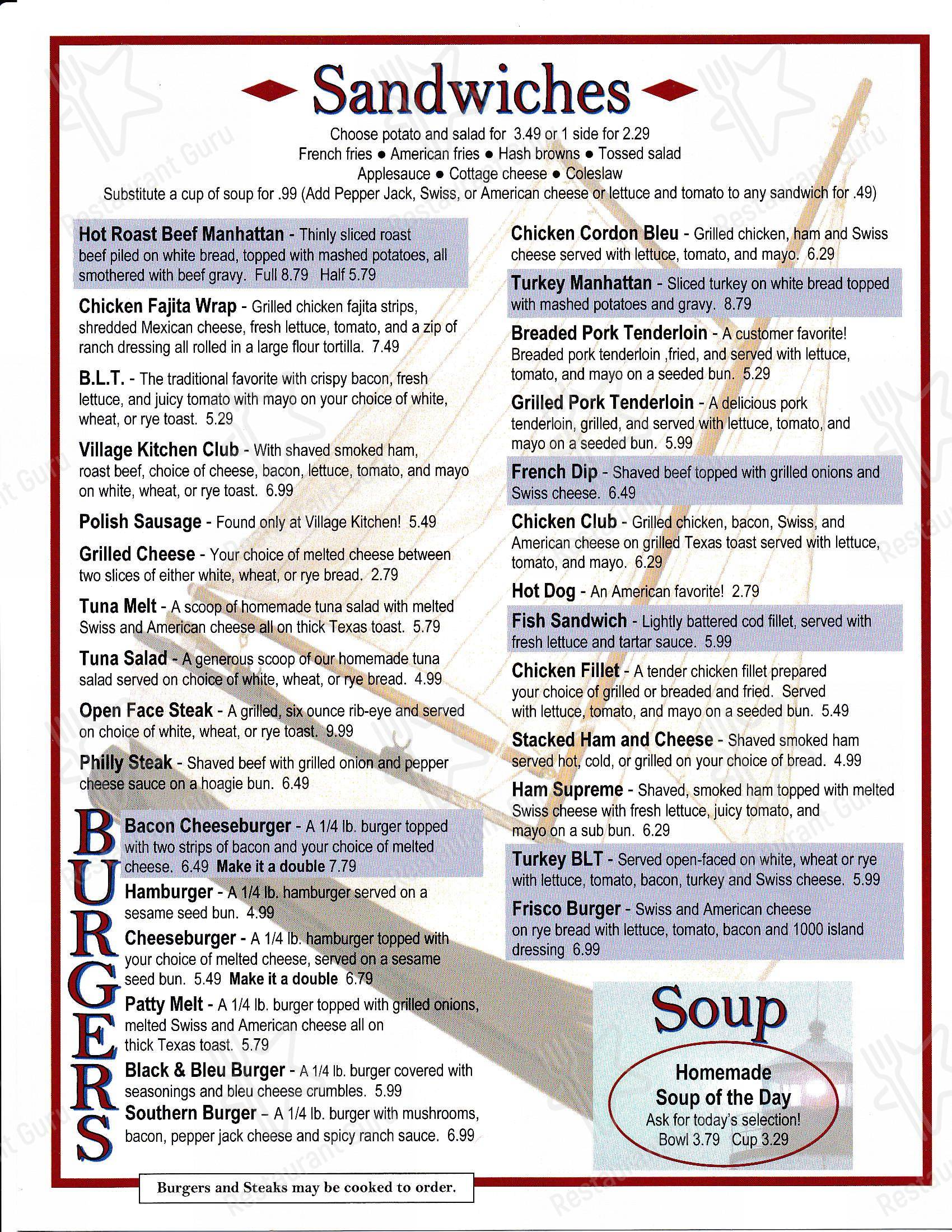 Menu at Village Kitchen restaurant, Angola