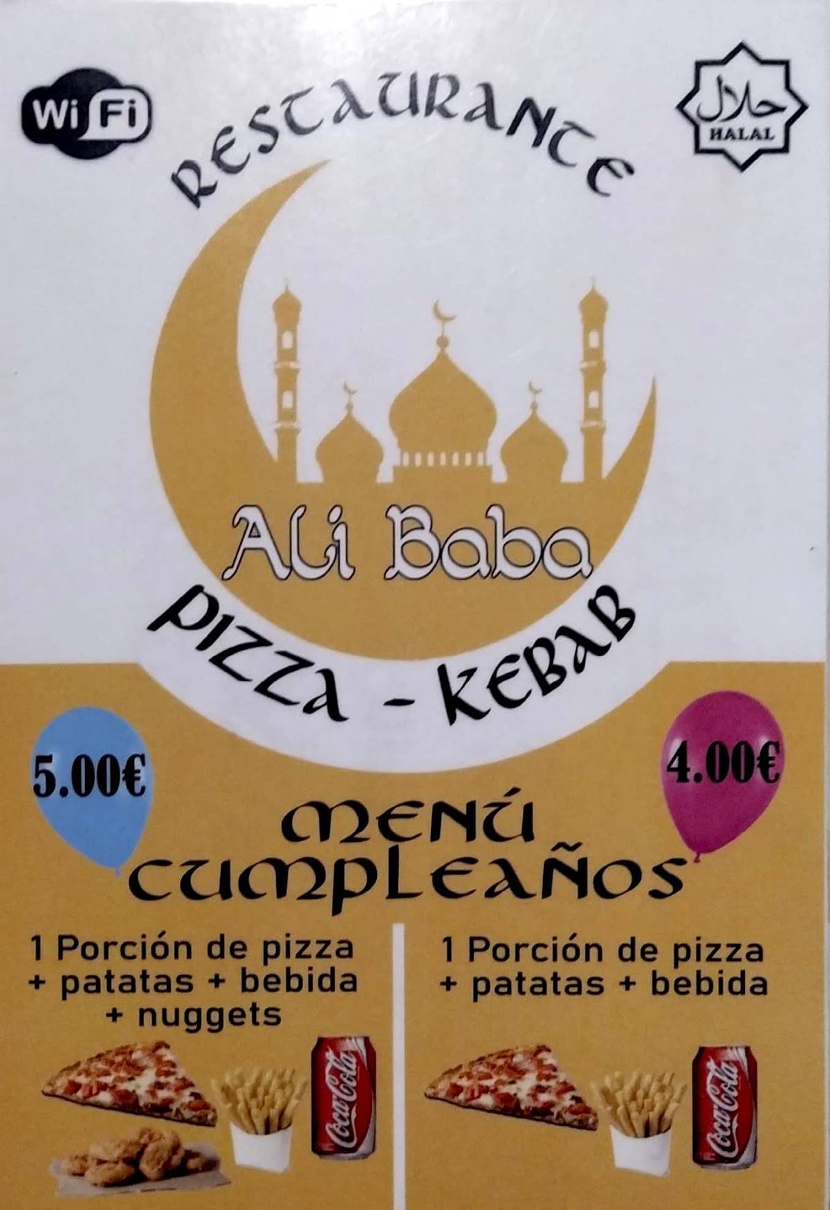 Menu at Ali Baba Doner Kebab restaurant, Villajoyosa