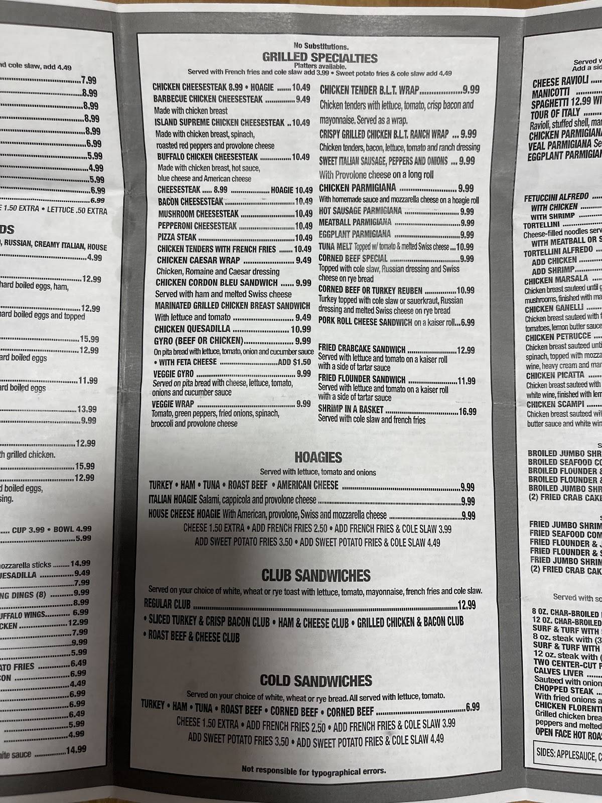 Menu at Villas Diner & Pizzeria, Villas, Bayshore Rd