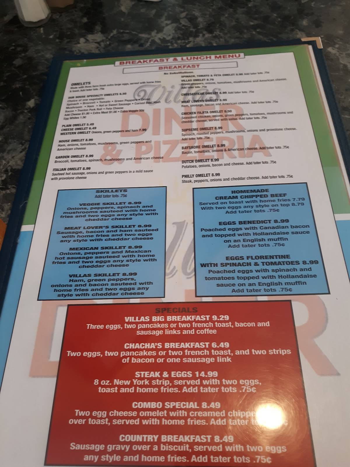 Menu at Villas Diner & Pizzeria, Villas, Bayshore Rd