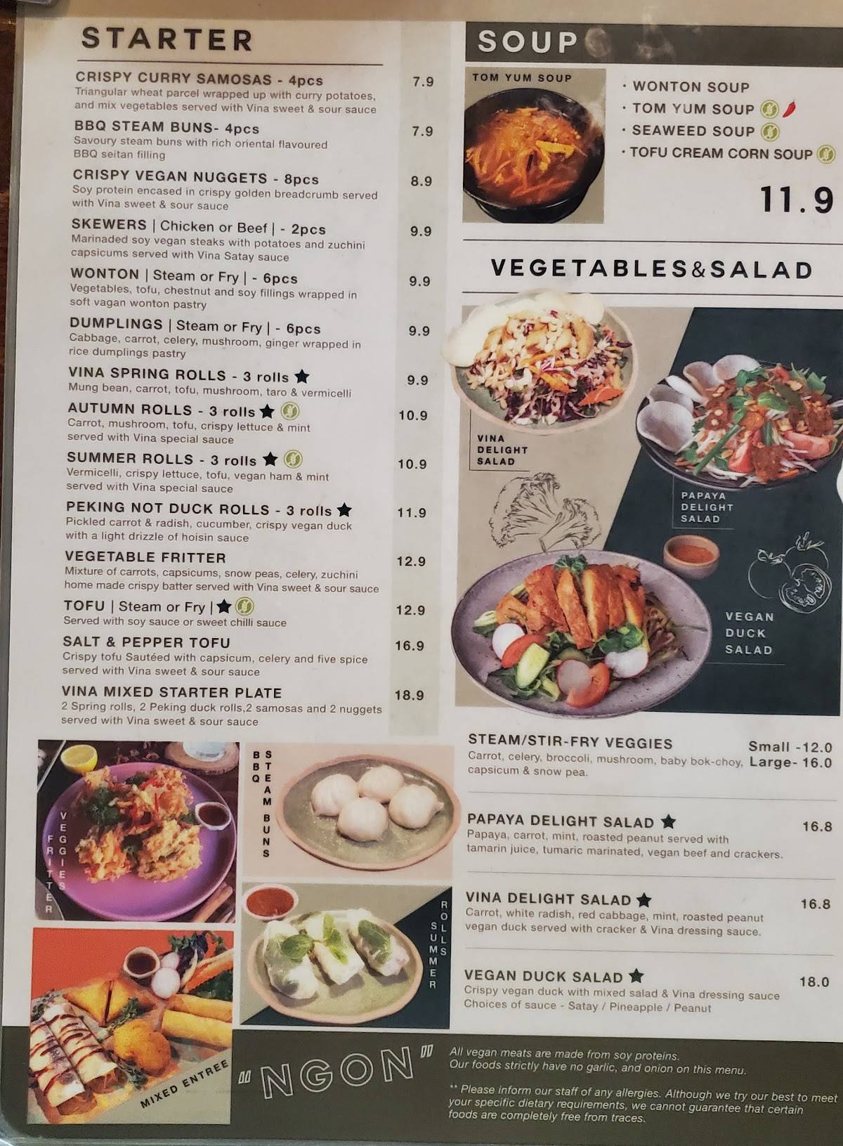 Menu at Vina Vegan Restaurant, Newtown, 395 King St