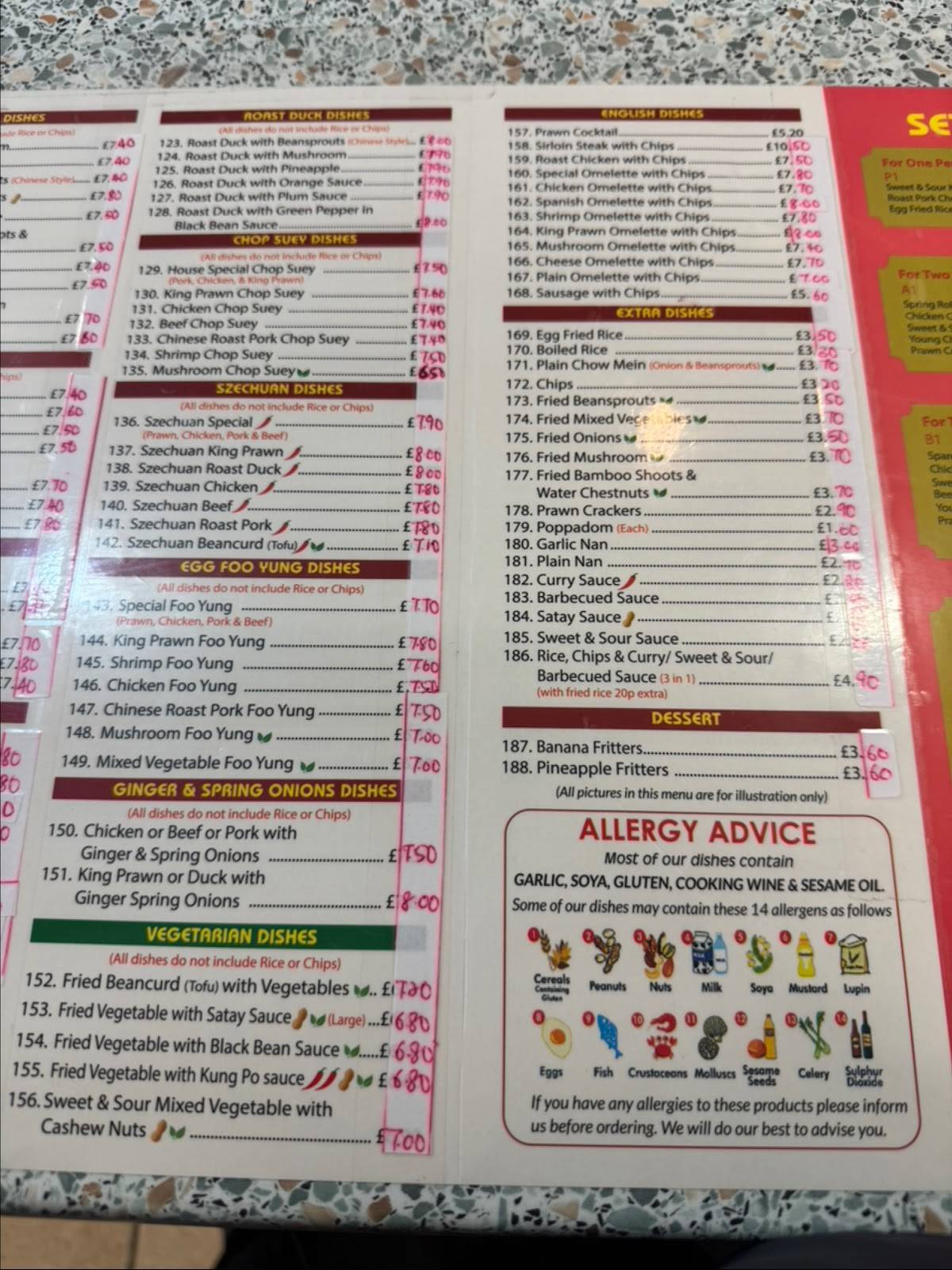 Menu at Vine Yard Chinese & English Takeaway (Coventry) fast food, Coventry