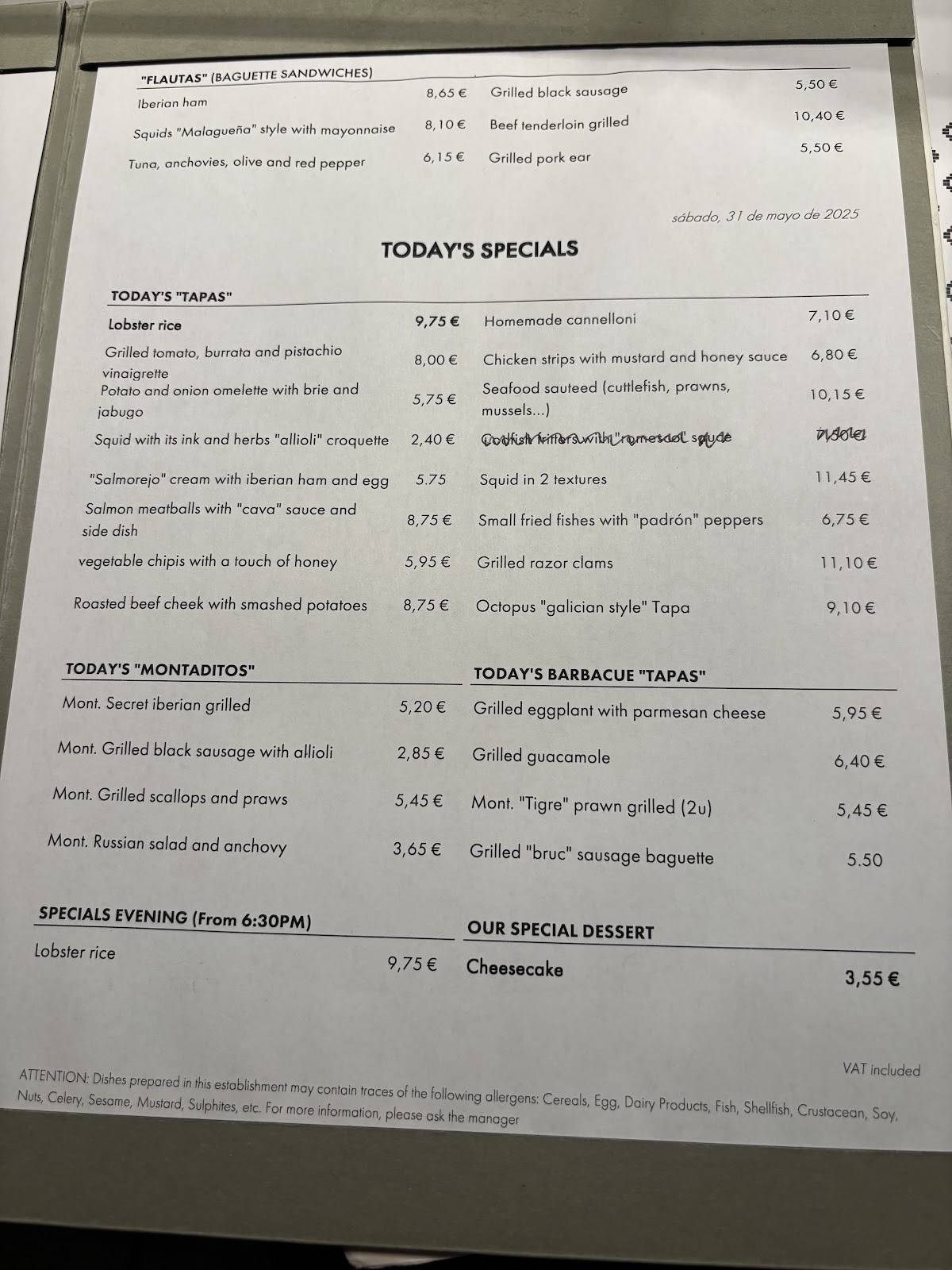 Menu at Vinitus pub & bar, Barcelona, Carrer d'Aragó