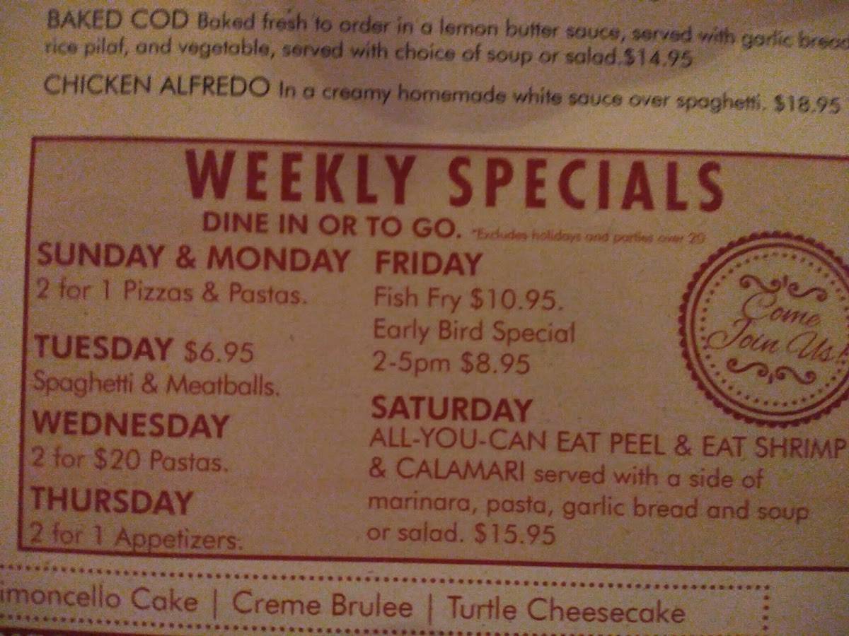 Menu at Vino Cappuccino pizzeria, Brookfield