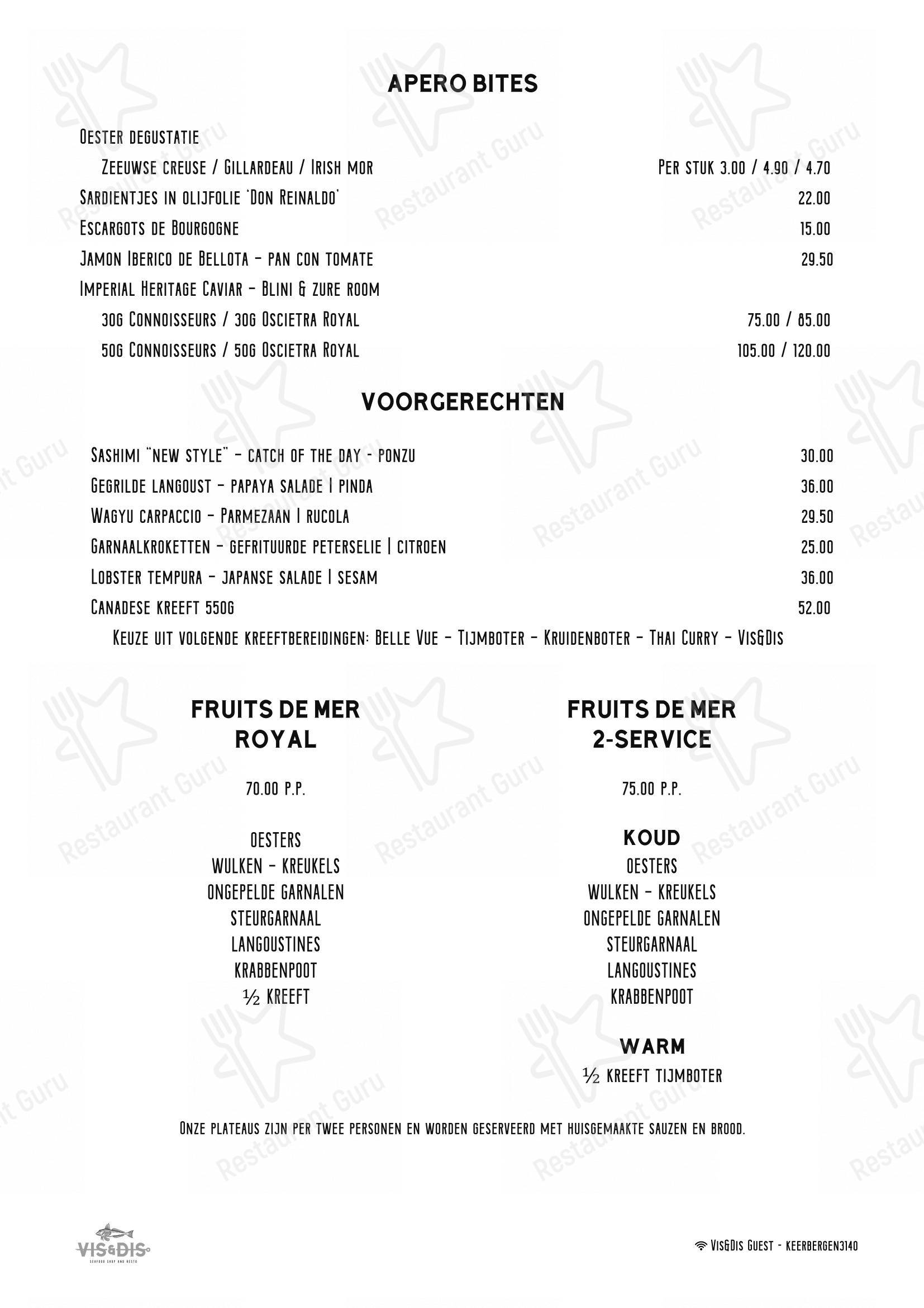 Menu at Vis & Dis, Keerbergen