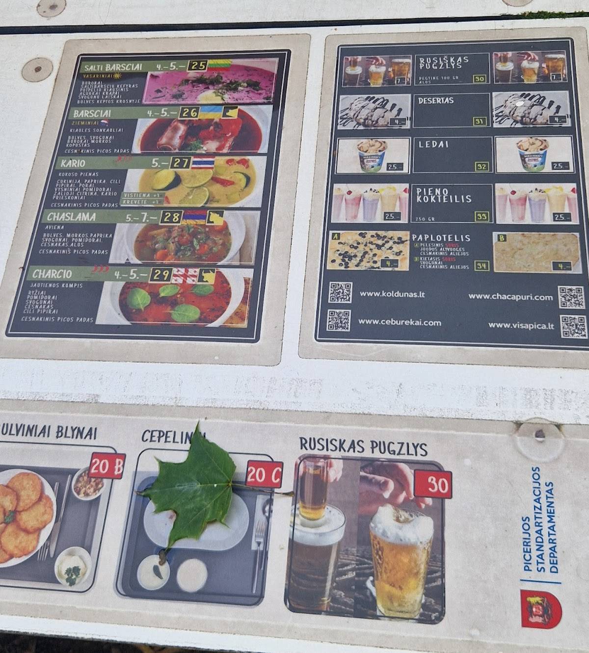 Menu at Visa Pica restaurant, Vilnius