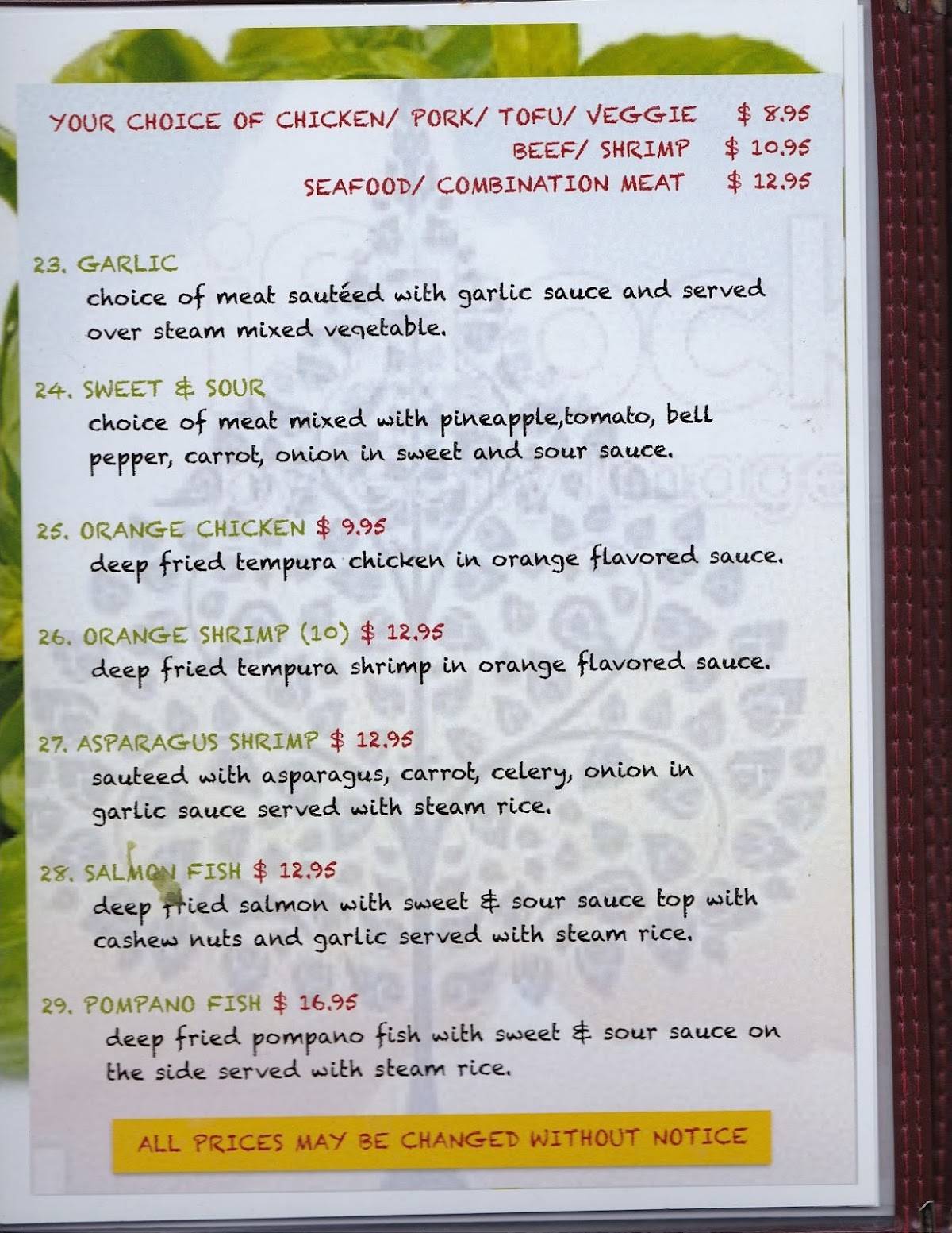 Menu at Thai Basil Restaurant, Visalia