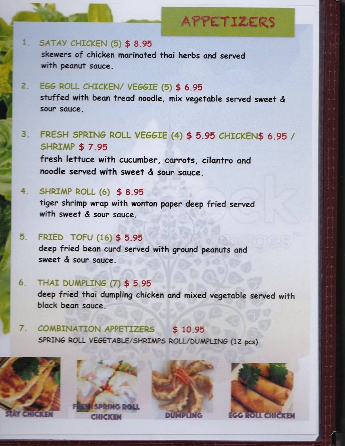 Menu at Thai Basil Restaurant, Visalia