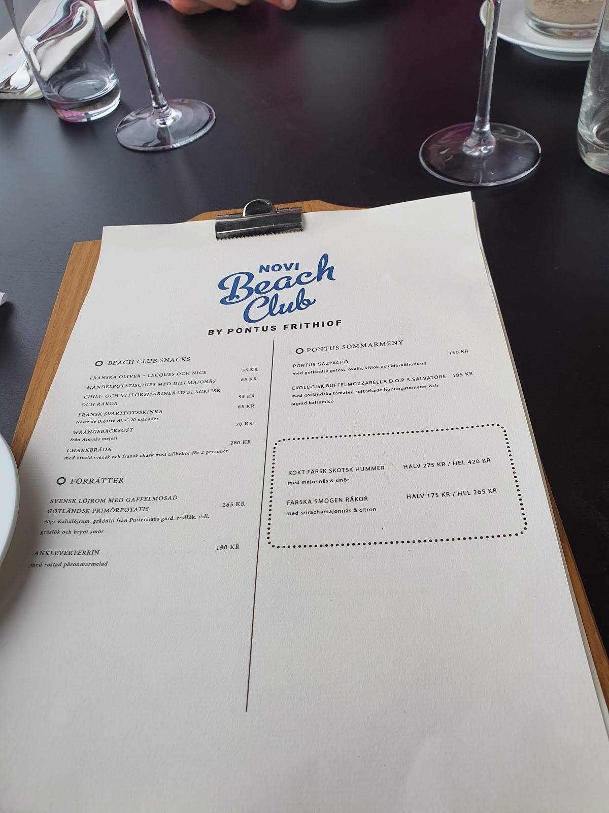 Menu at Novi Beach Club, Visby