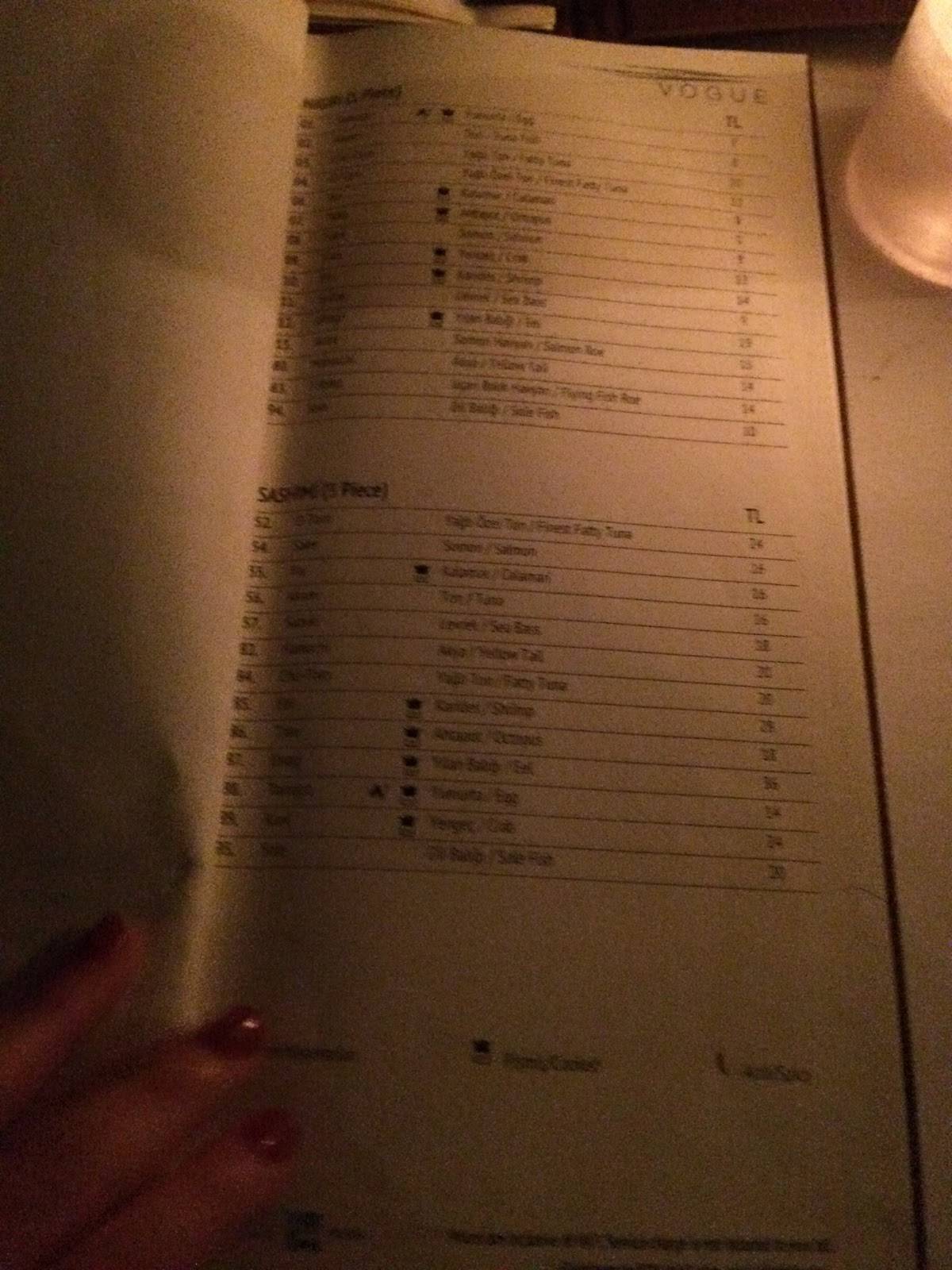 Menu at Vogue Restaurant & Bar, Istanbul, BJK Plaza