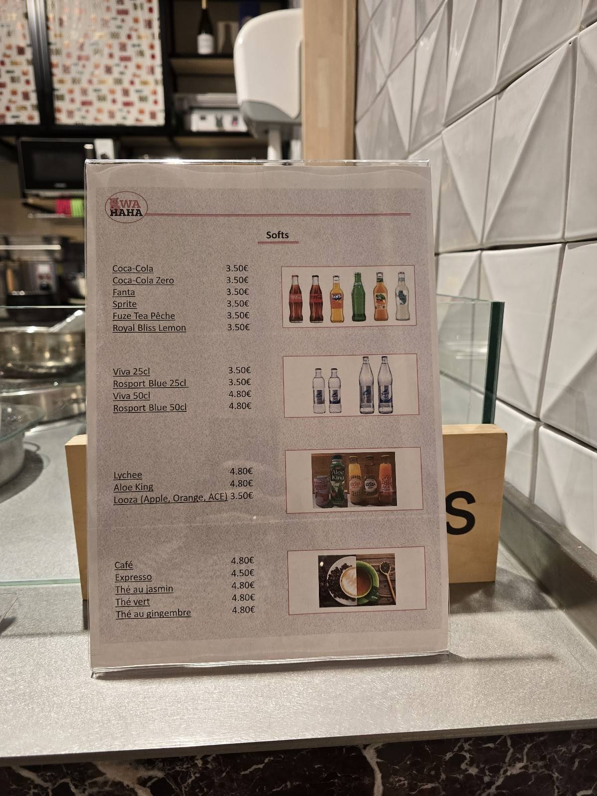 Menu at WAHAHA restaurant, Luxembourg City