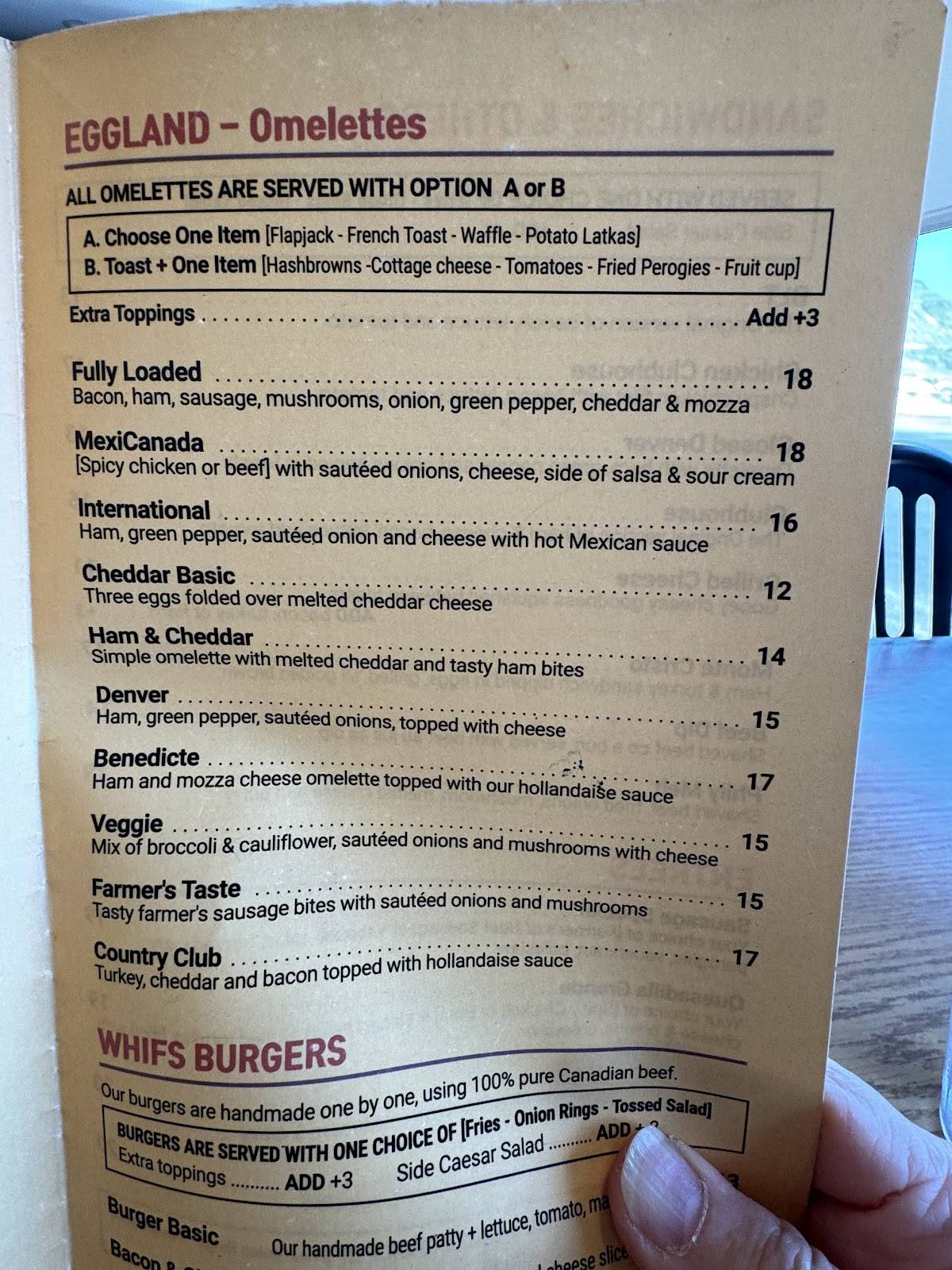 Menu at WHIFS Flapjack House restaurant, Drumheller