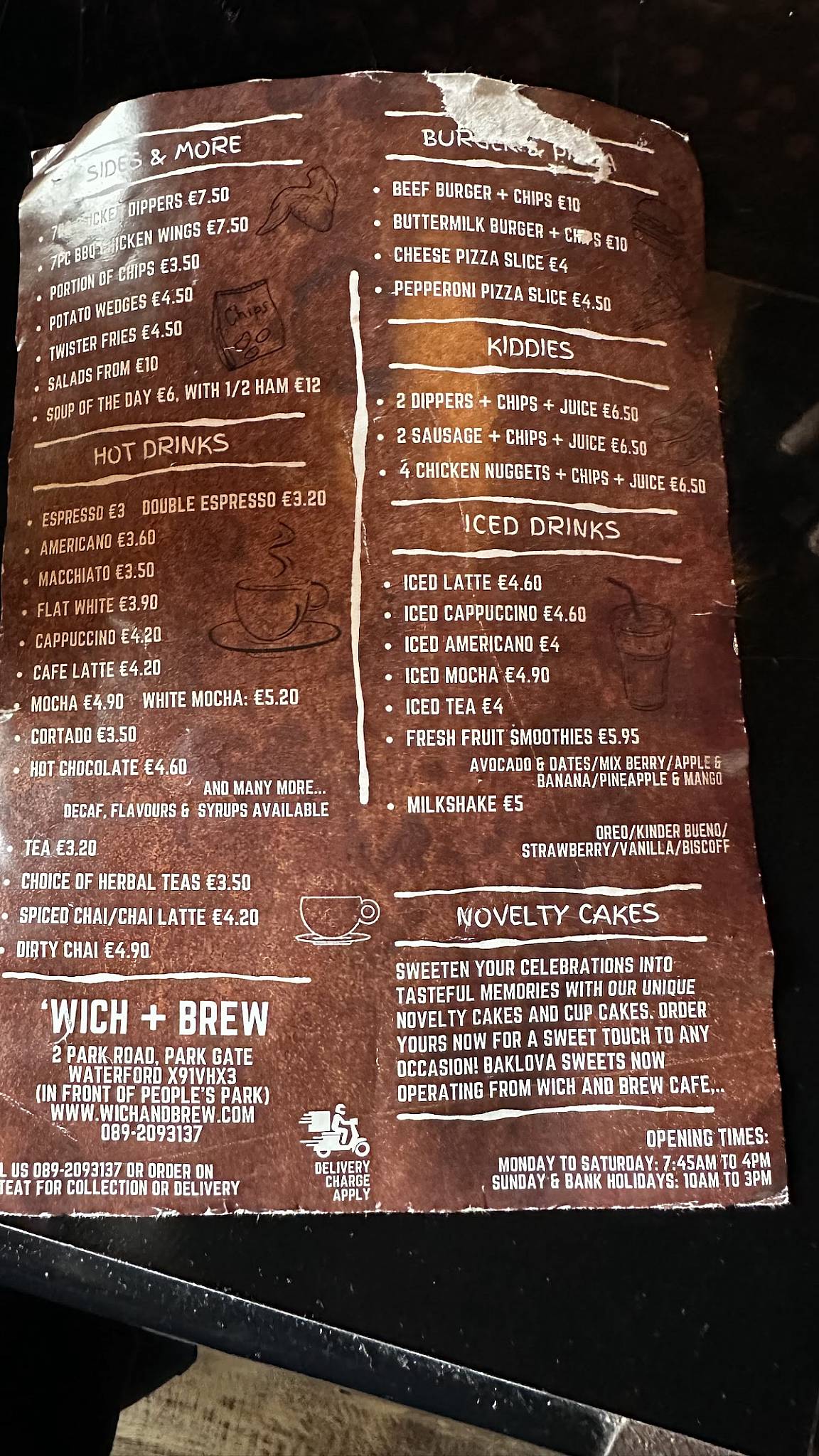 Menu at 'WICH+BREW restaurant, Waterford