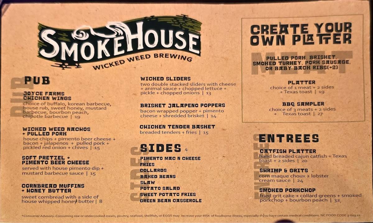Menu at WICKED WEED SMOKEHOUSE BBQ, Cherokee
