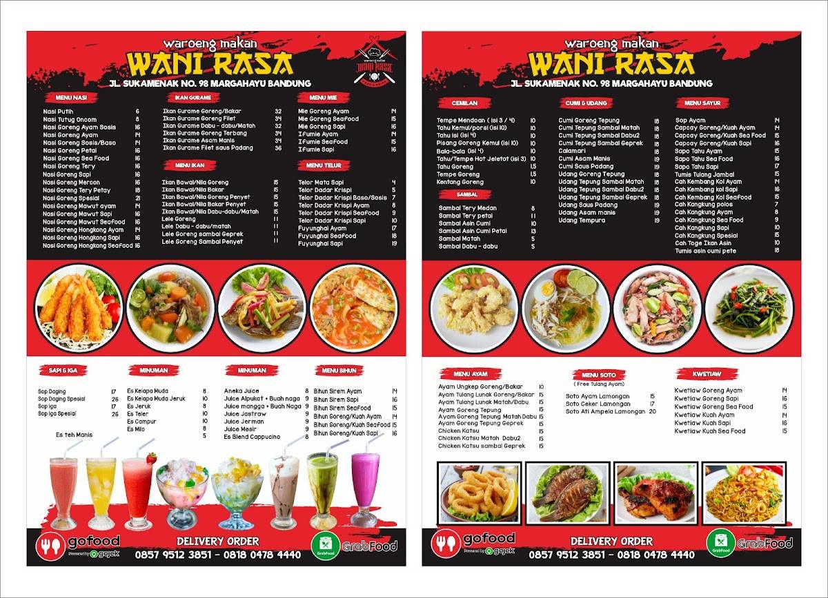 Menu at WM Wani Rasa restaurant, Bandung