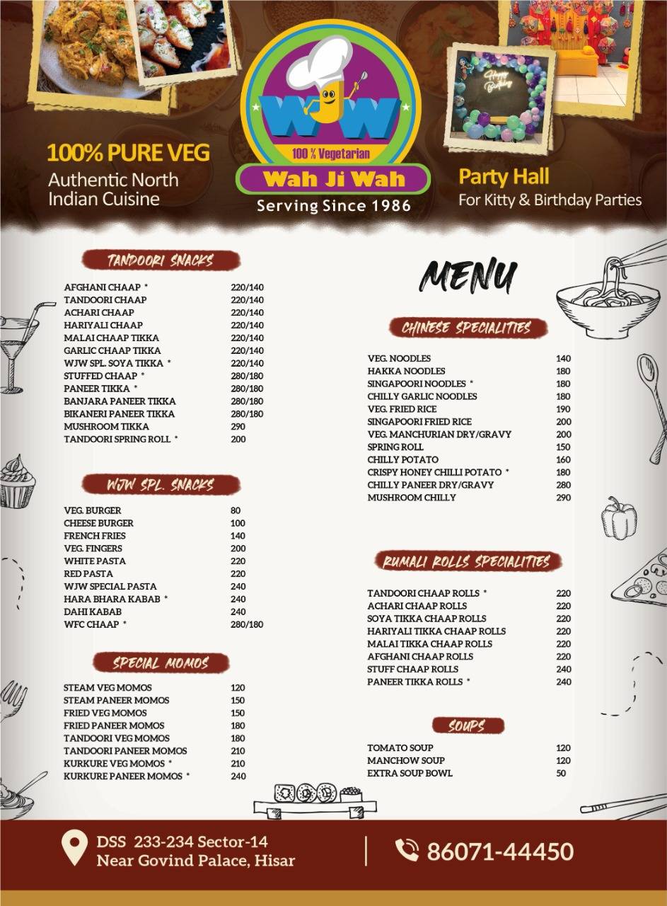 Menu at Wah Ji Wah Hisar, Hisar