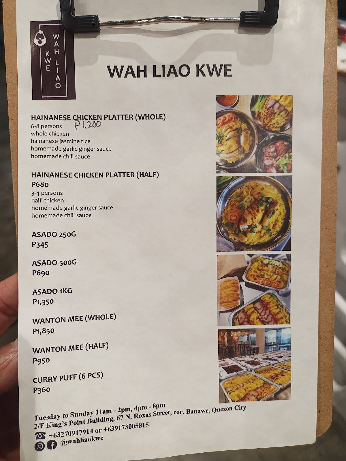 Menu at Wah Liao Kwe restaurant, Quezon City