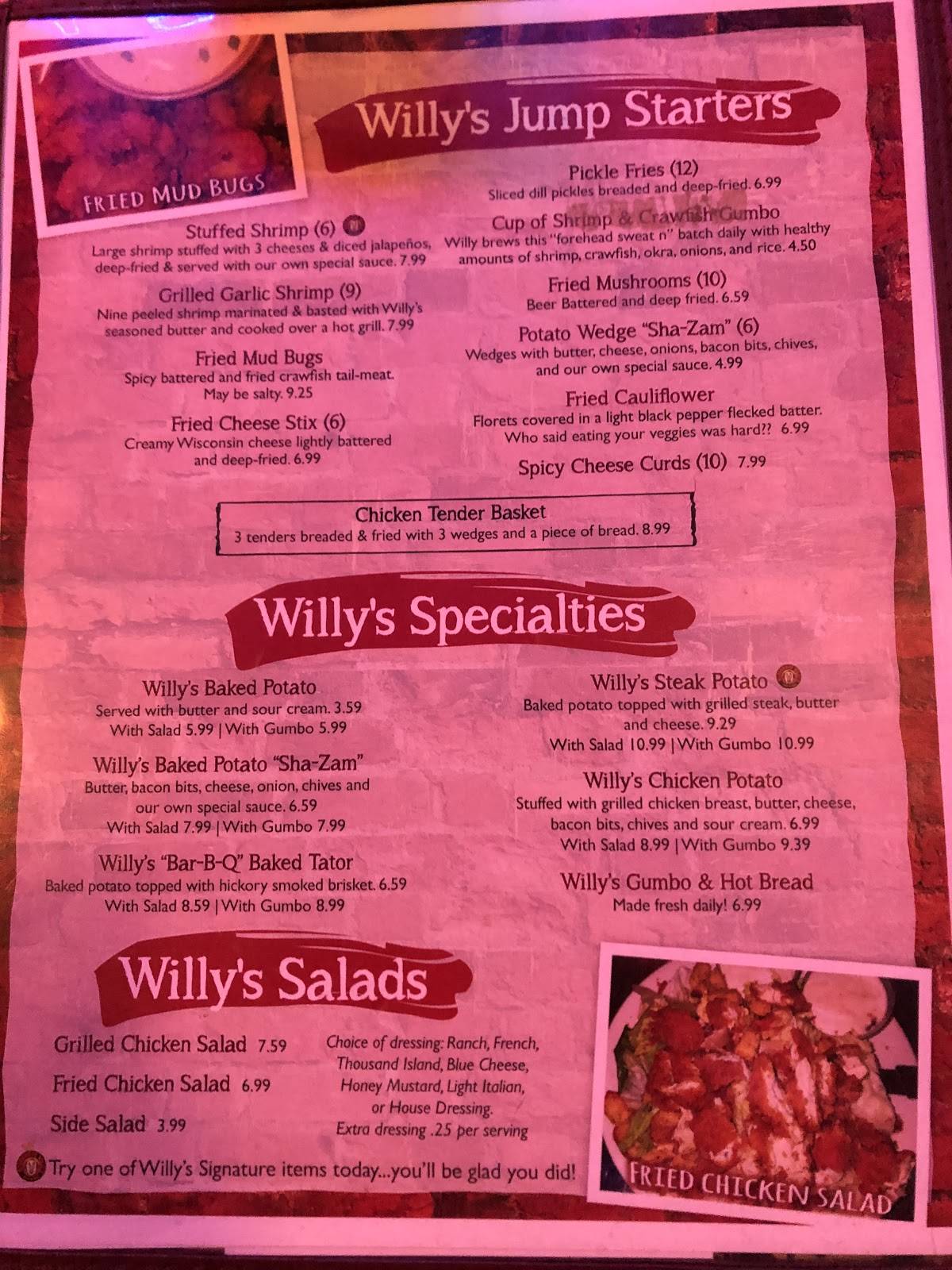 Menu at Warehouse Willy's steakhouse, Poteau